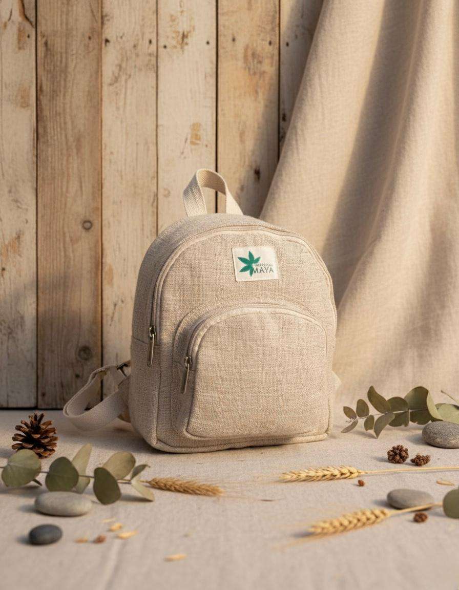 Beige Hemp Mini Backpack - Perfect for Adults & Kids