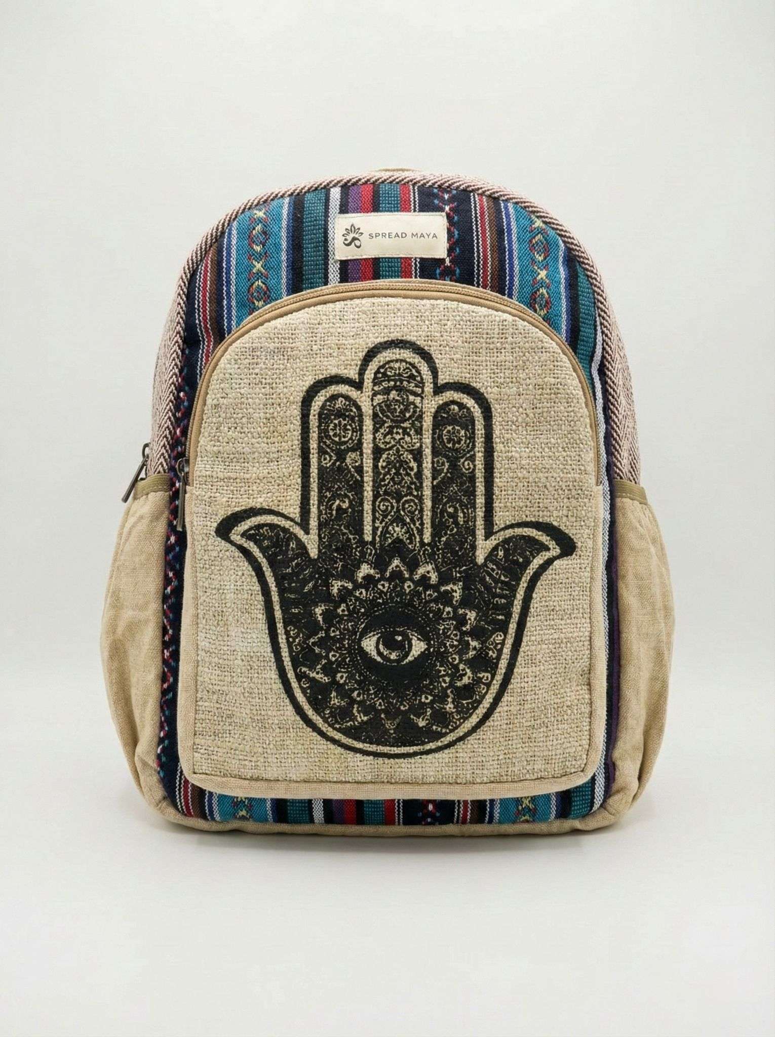Buy Hamsa Print Hemp Backpack - Protective Symbol Bag